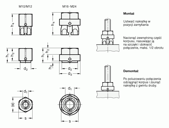 Nakrętki sześciokątne do szybkiego montażu GN 6333 - Akcesoria CNC